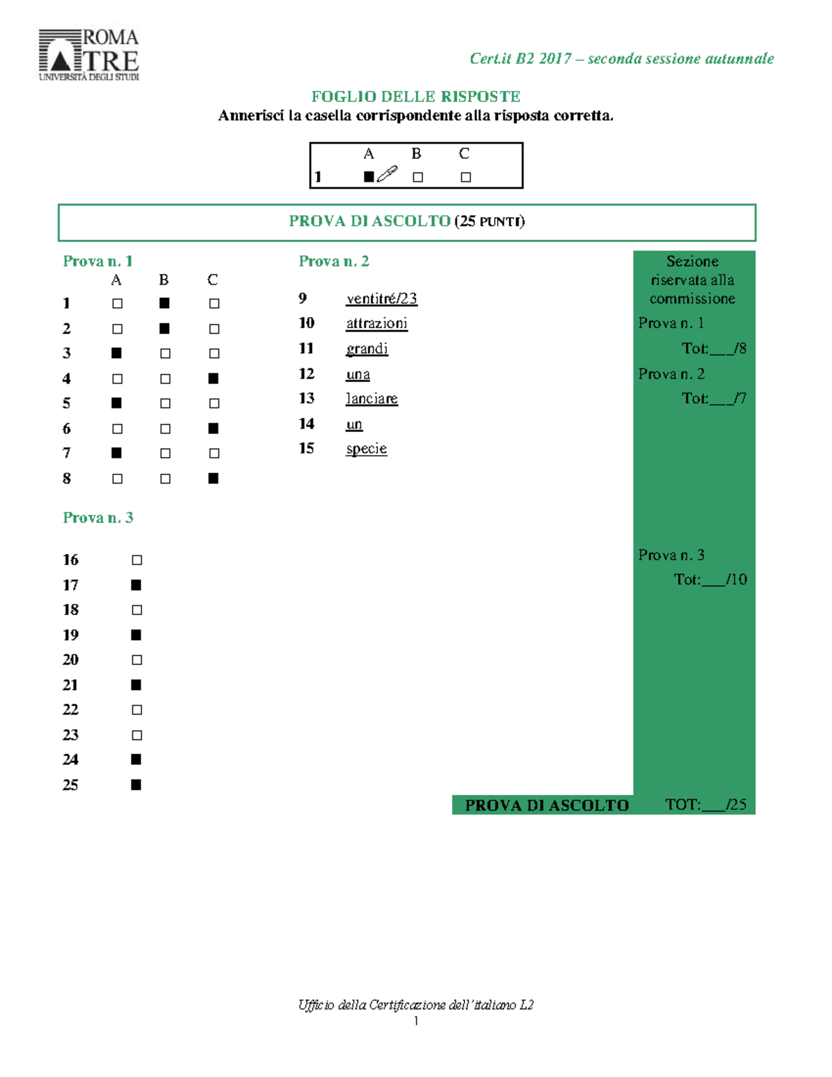 esame dell'italiano esercizi CELI - Ufficio della Certificazione dell ...