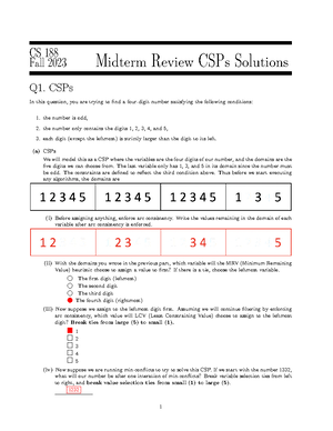 Mt-rl-sols - midterm sol - CS 188 Fall 2023 Midterm Review RL Solutions Q1. Q-uagmire Consider ...