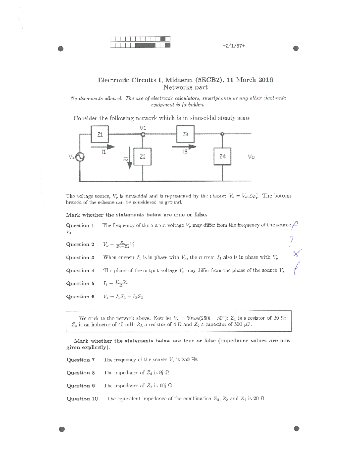5ECB2 2016-03 Exam - '1] +2/1/57+ . Electronic Circuits I, Midterm ...