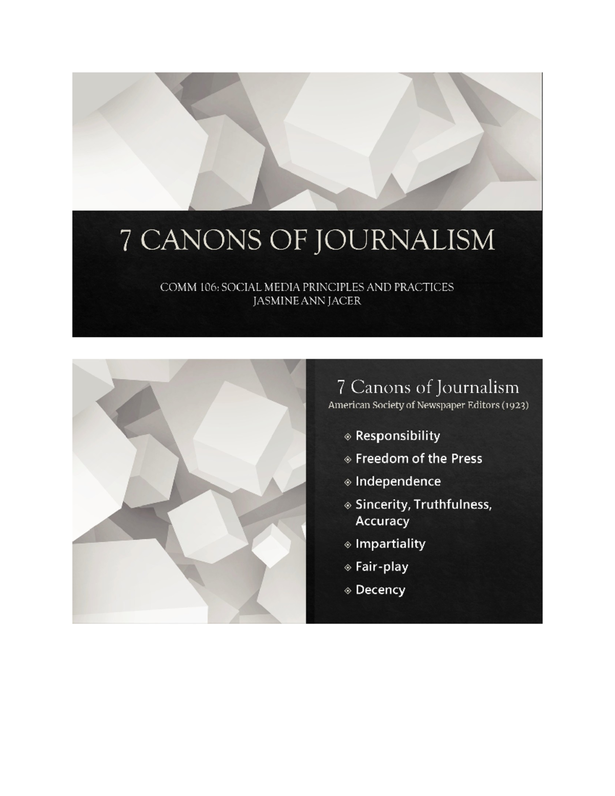 2. 3 Canons of Journalism - Human Behavior in Organization - StuDocu