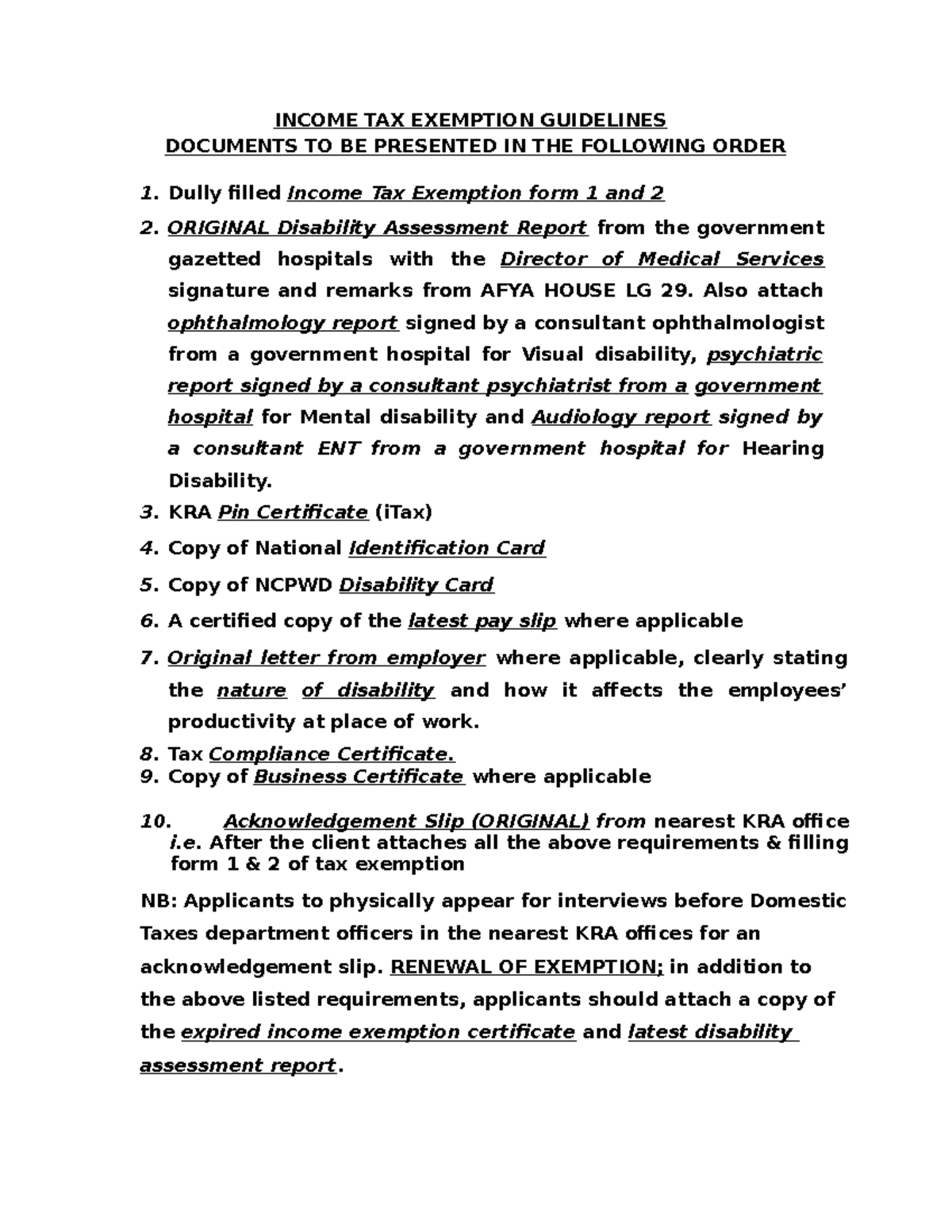 Revised Income Exemption Guideline - INCOME TAX EXEMPTION GUIDELINES ...