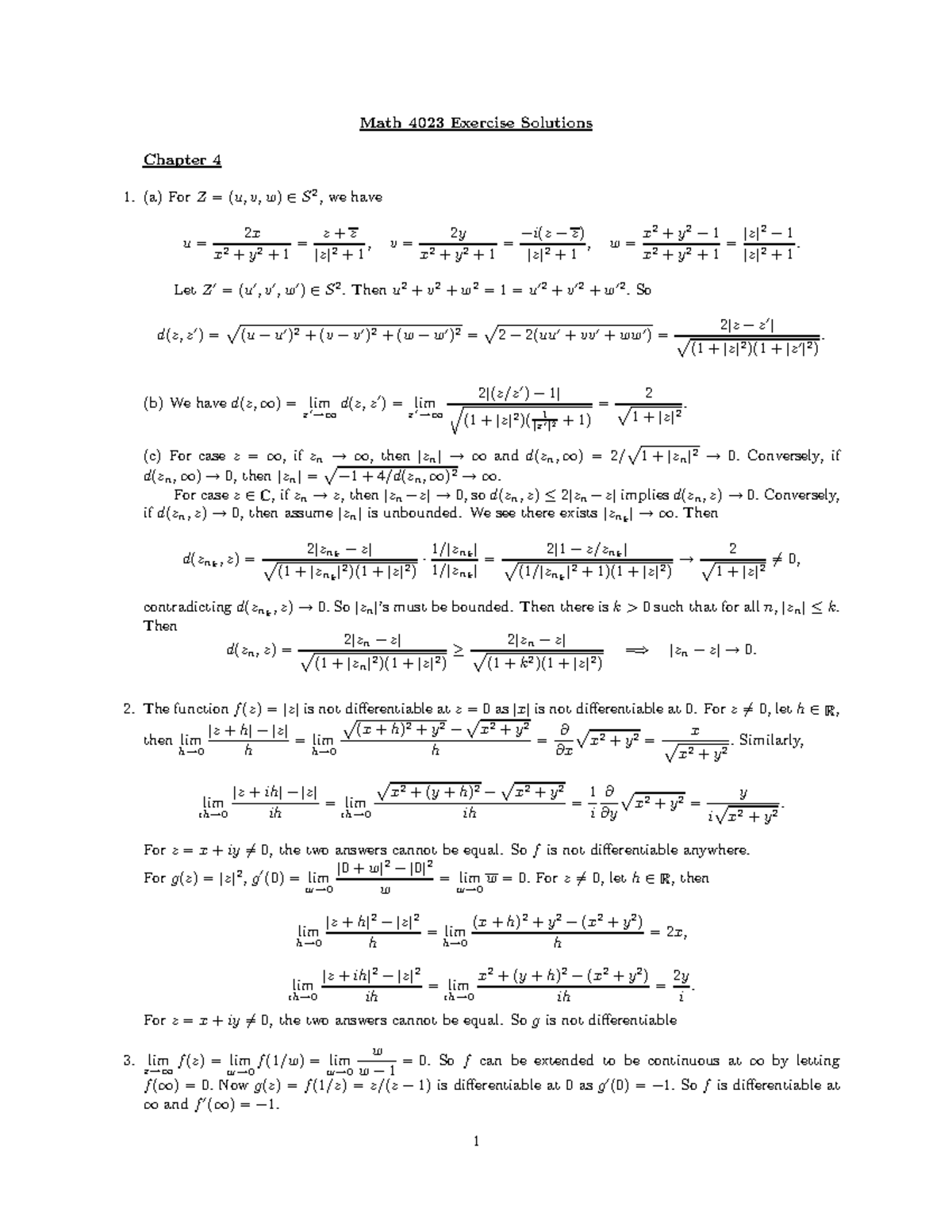 MATH 4023 Presentation Exercise Chapter 4-5 - Math 4023 Exercise Solutions Chapter 4 1. (a) For ...
