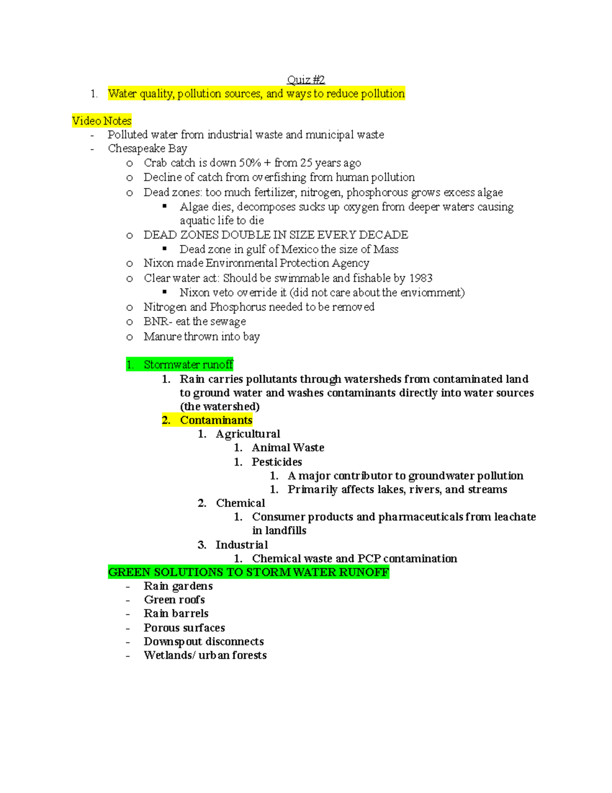 Exam 2 PHP 303 - Exam 2 notes - Quiz # Water quality, pollution sources ...