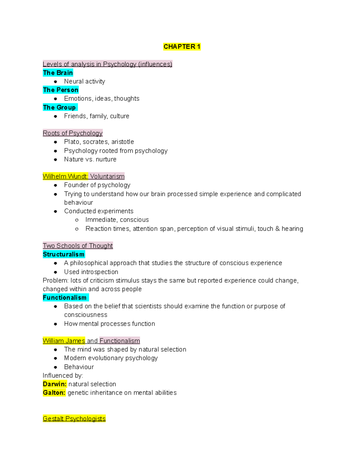 PS101 Exam Review - Summary Introduction to Psychology I - CHAPTER 1 ...