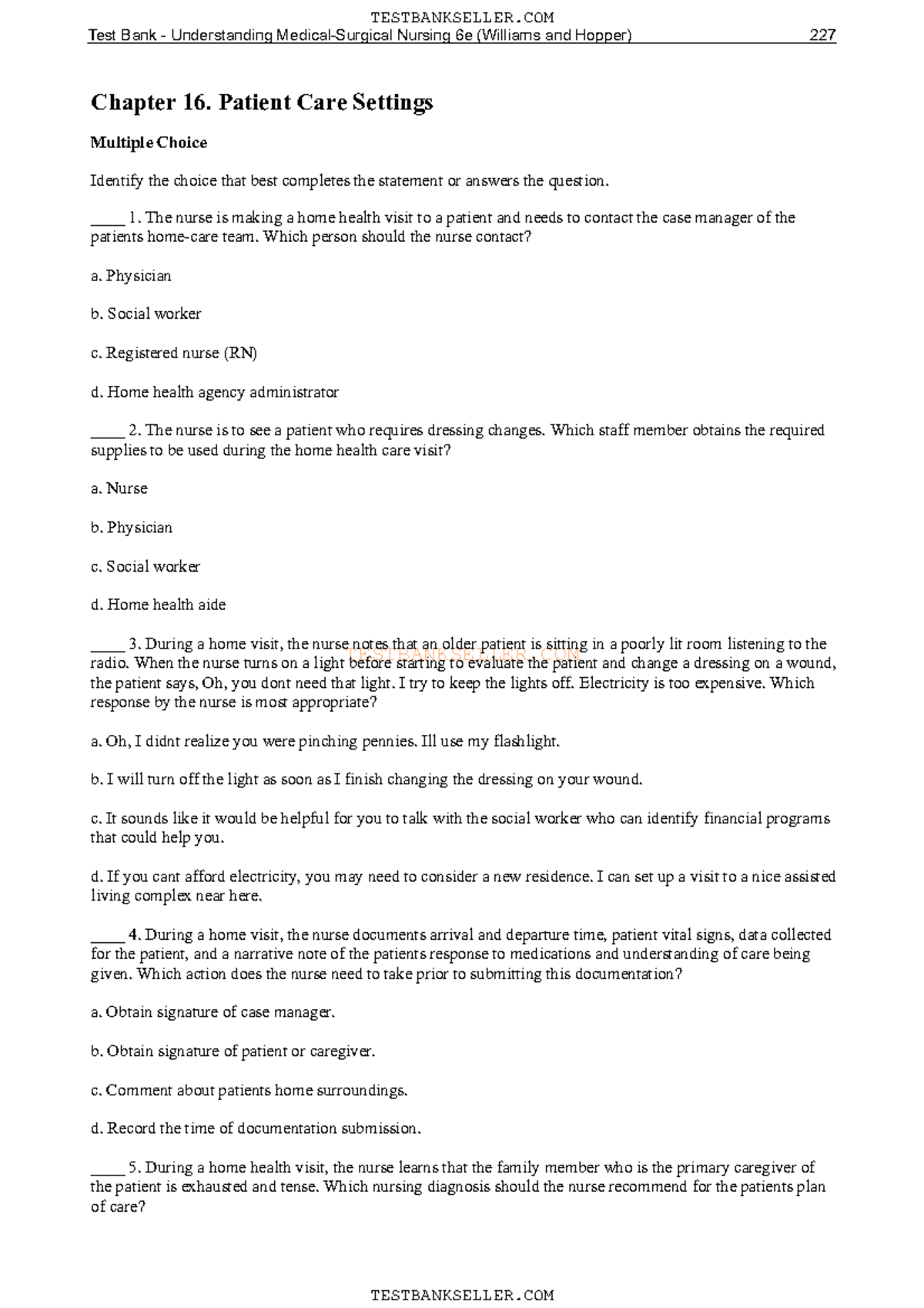 MSN6-Chapter 16. Patient Care Settings - TESTBANKSELLER Chapter 16 ...