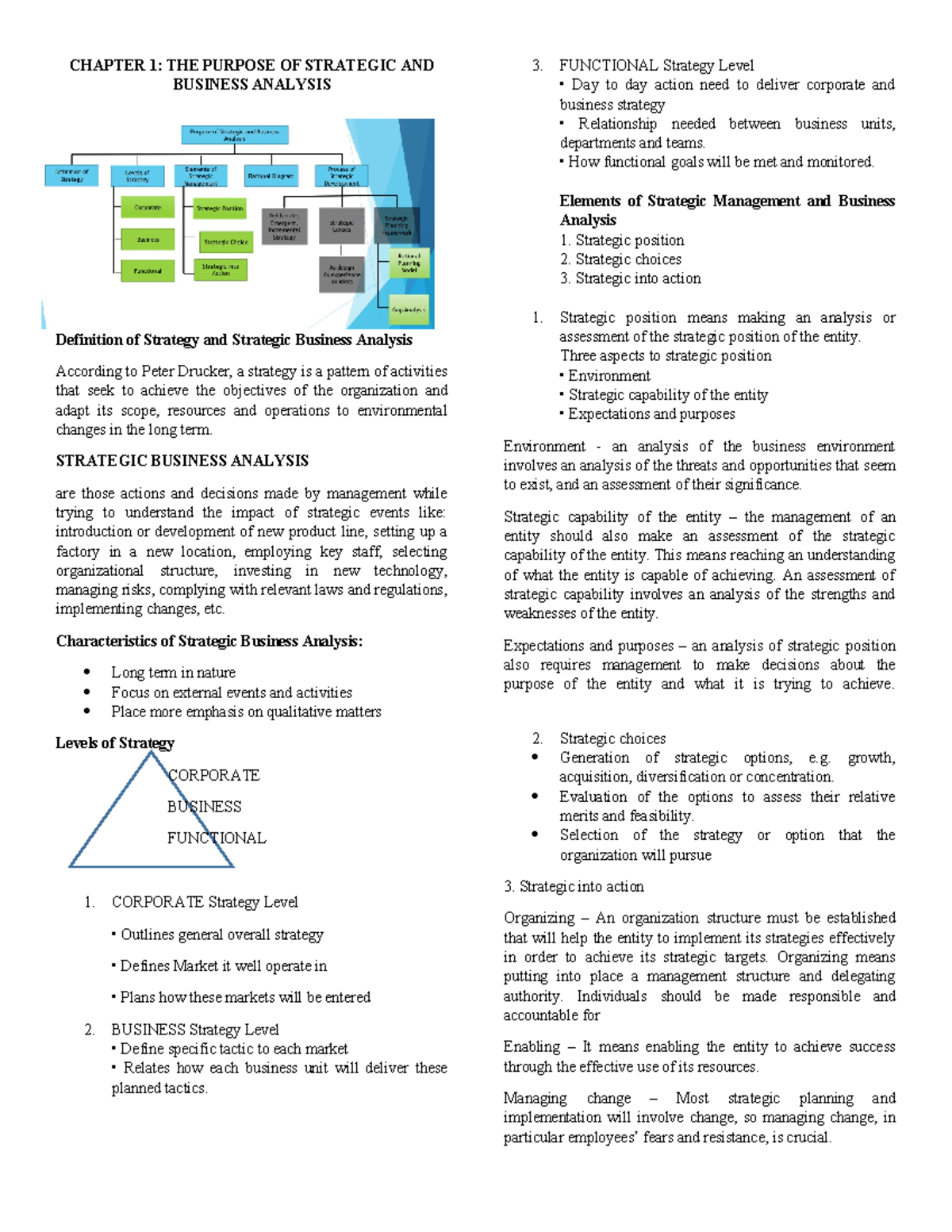 Module 1 and 2 (quiz) - CHAPTER 1: THE PURPOSE OF STRATEGIC AND BUSINESS ANALYSIS Definition of ...