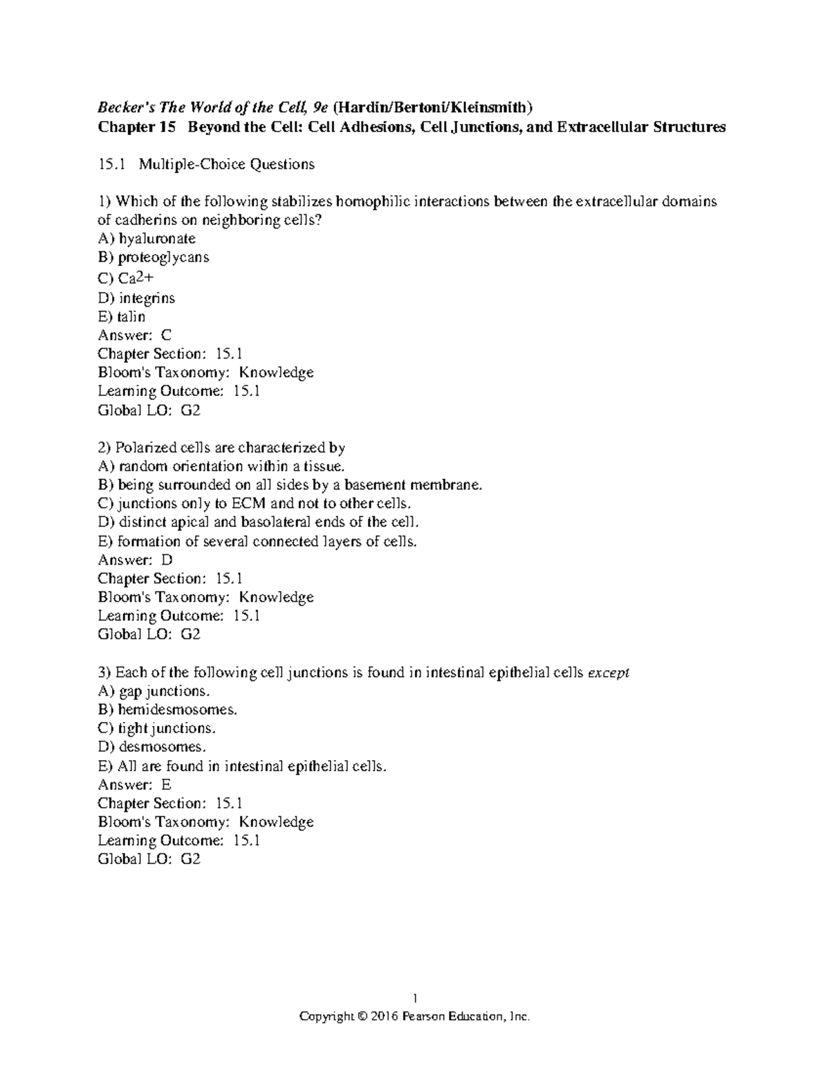 Ch 15 Test Bank - 1 Becker's The World of the Cell, 9e (Hardin/Bertoni ...