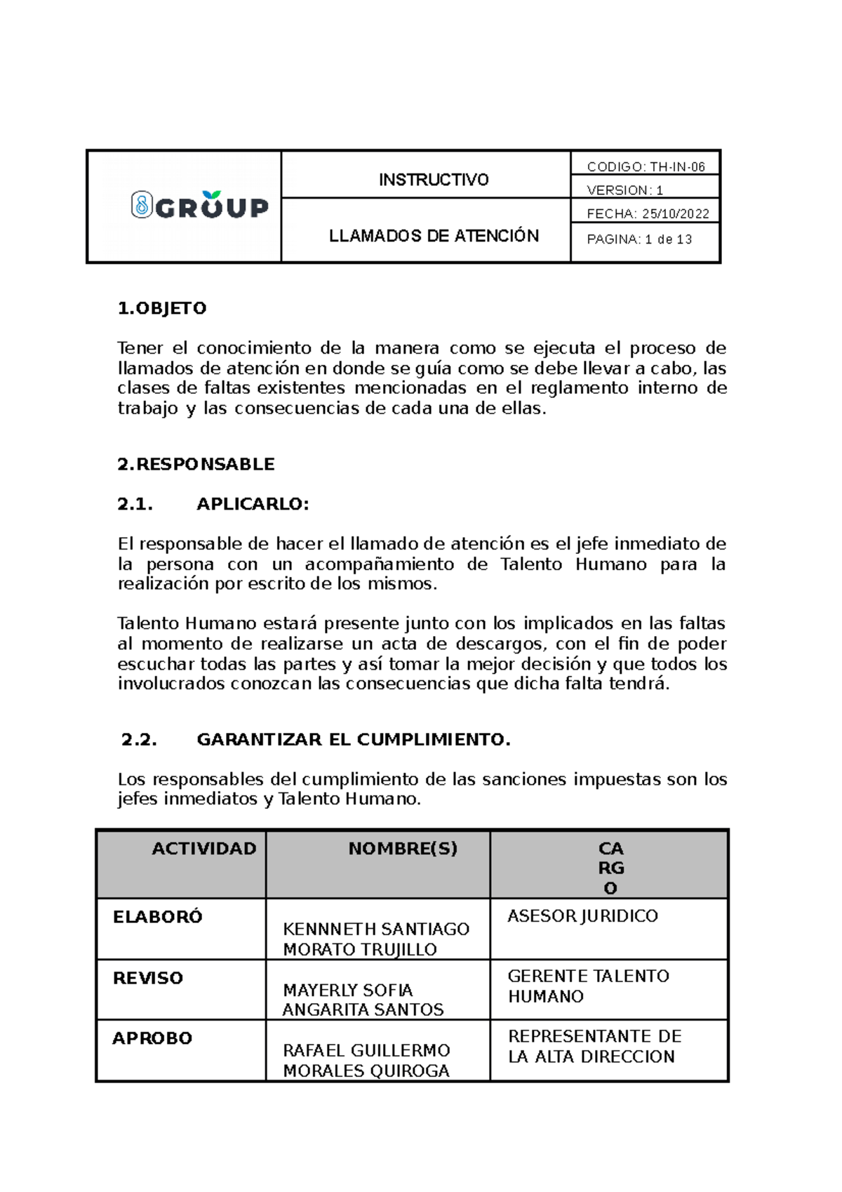 Instructivo Llamados DE Atencion - INSTRUCTIVO CODIGO: TH-IN- VERSION ...