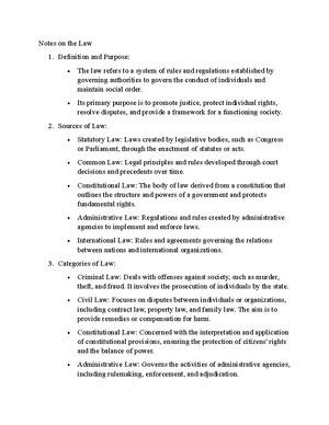 Notes on the Law - learning - Notes on the Law Definition and Purpose ...