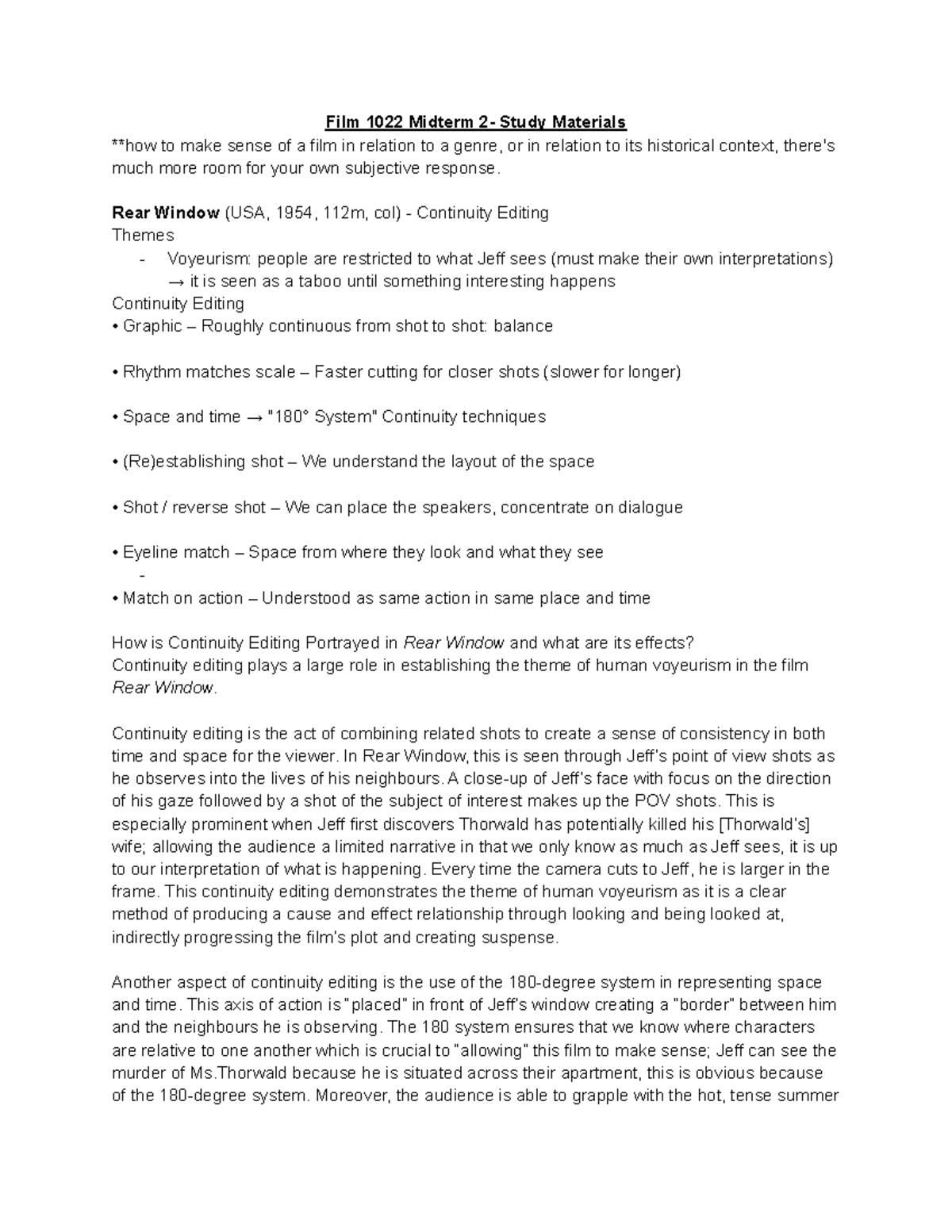 FILM1022 - Midterm 2 Study Materials - 2019 - Film 1022 Midterm 2- Study Materials **how to make ...