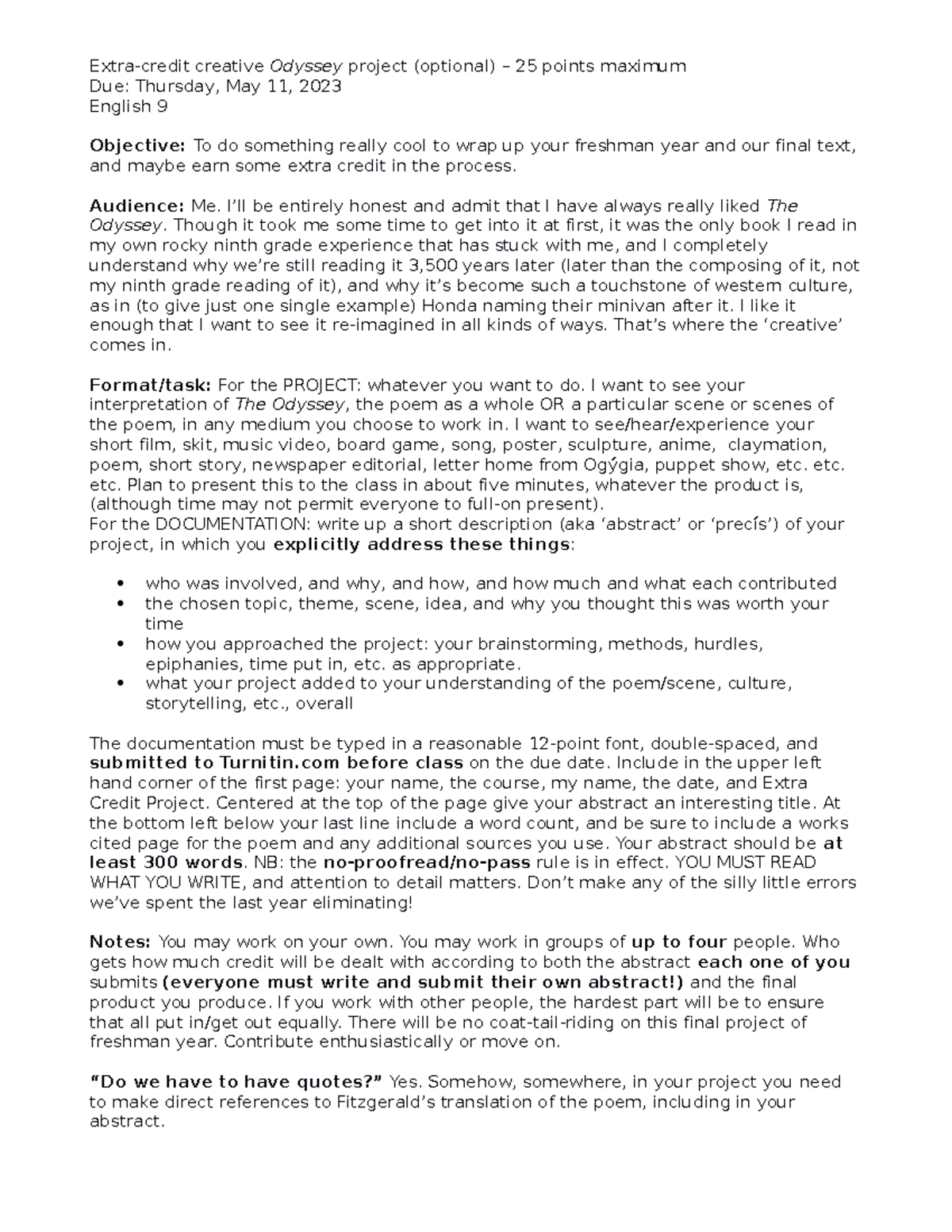 2023 Extra credit Odyssey project - Extra-credit creative Odyssey ...