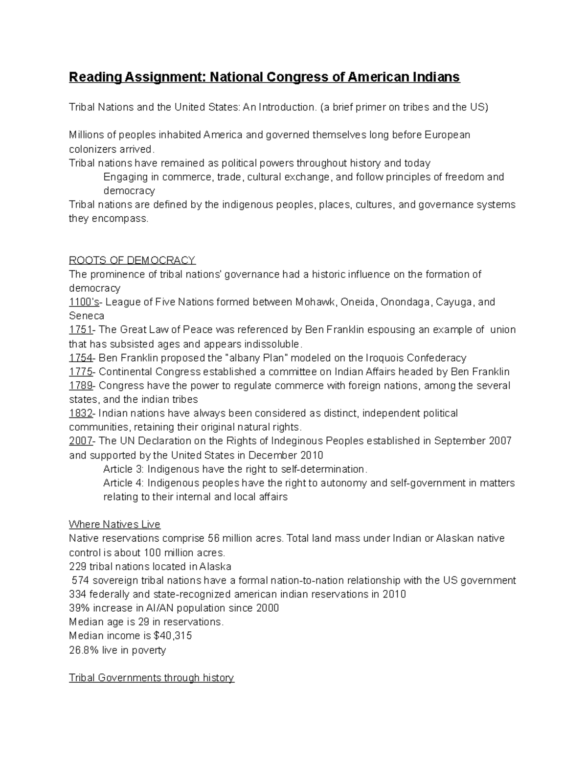 ETHNC 2570 National Congress of American Indians - Reading Assignment ...