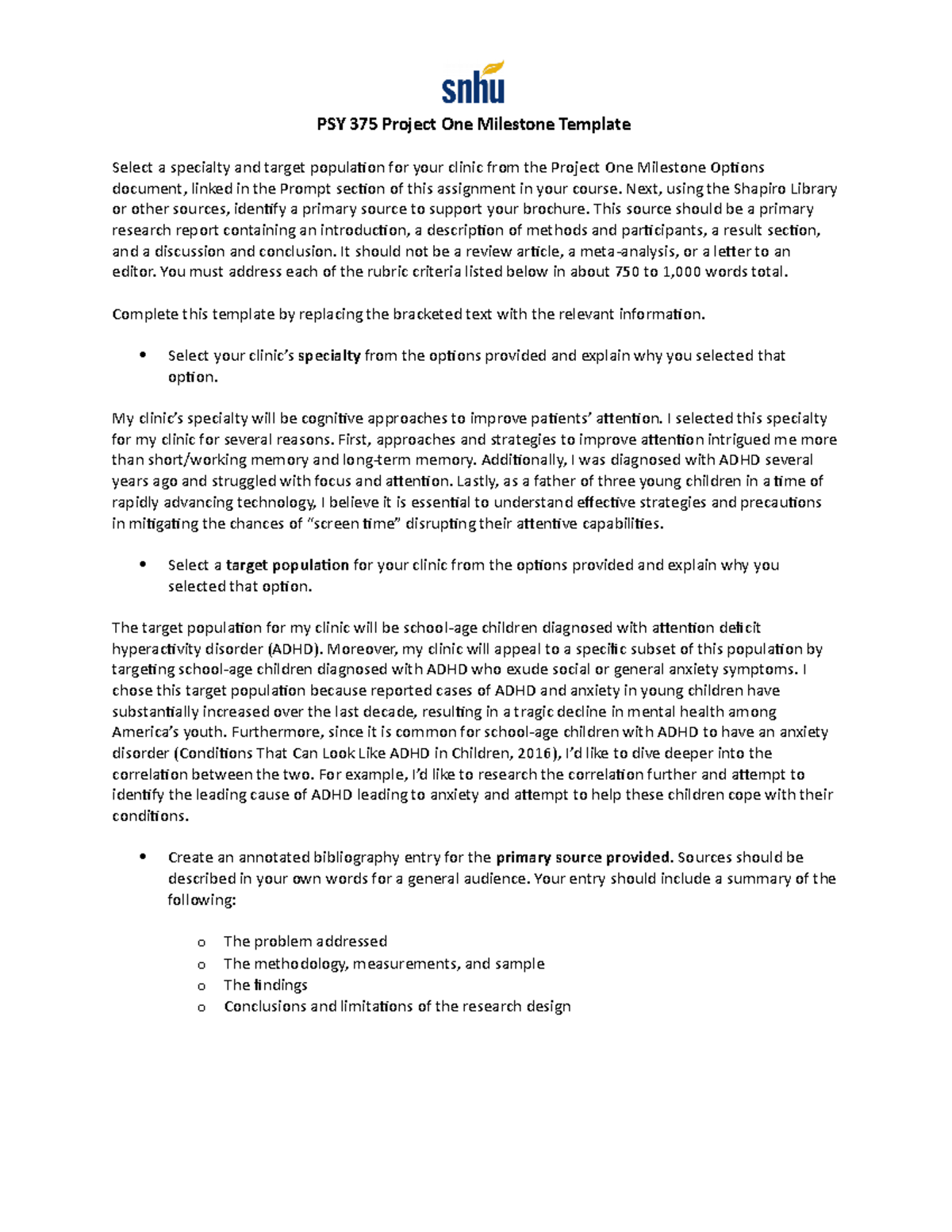 4-2 Project One Milestone - PSY 375 Project One Milestone Template ...