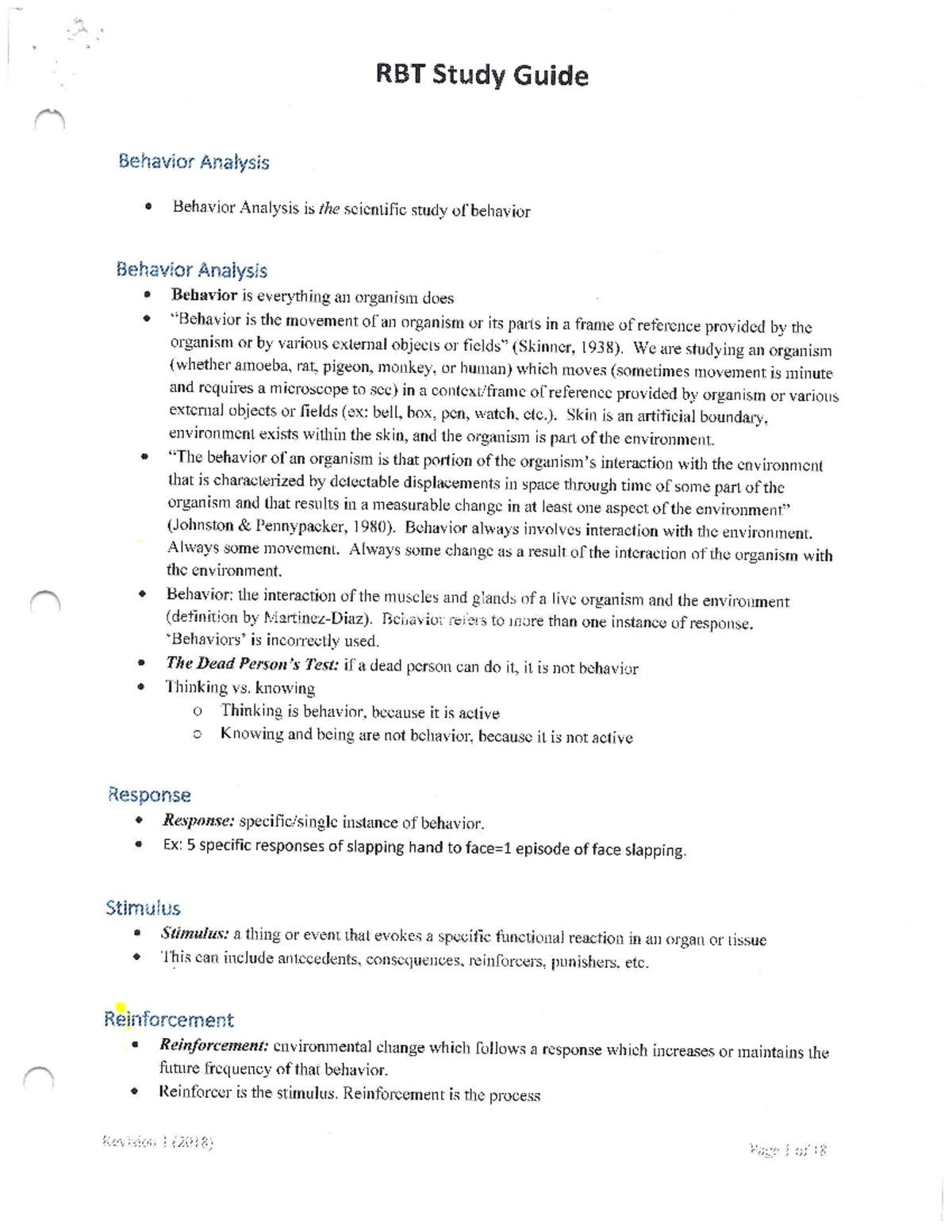 RBT Study Guide - For BACB examination - SOCI 3318 - Studocu