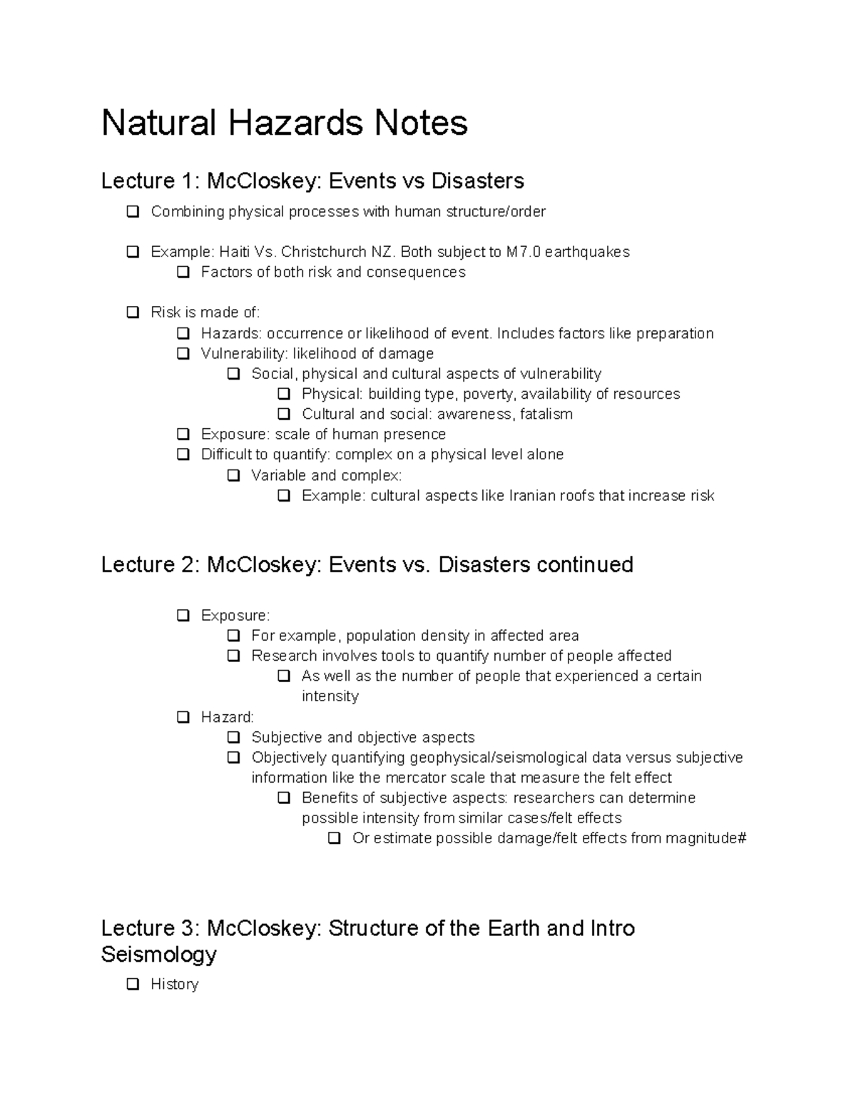 Natural Hazards Notes - all lectures - Natural Hazards Notes Lecture 1 ...
