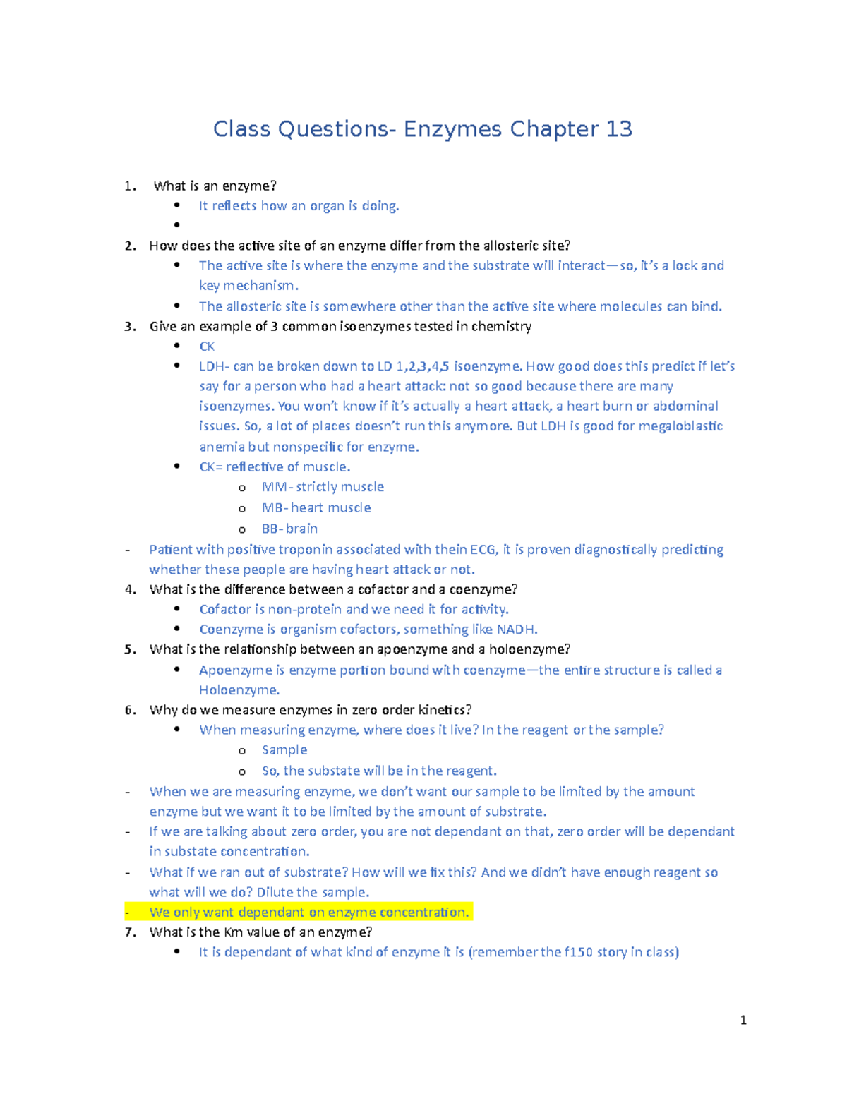 Enzymes Class Questions - Class Questions- Enzymes Chapter 13 What is ...
