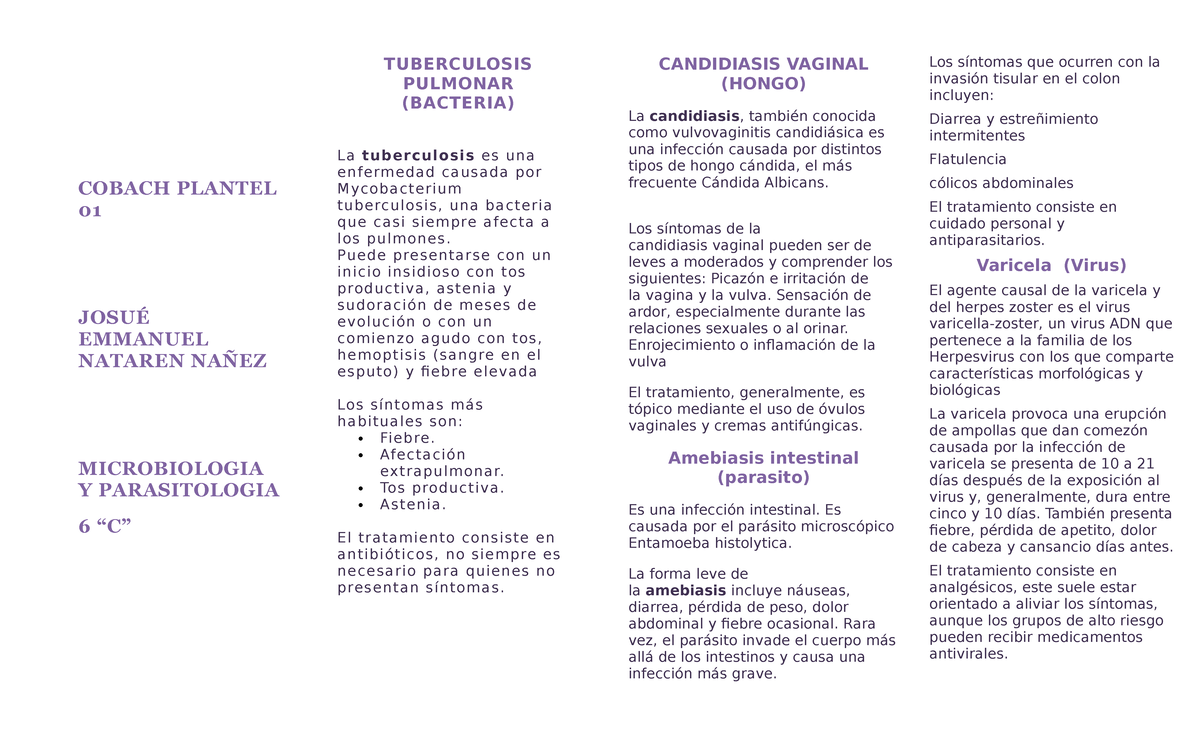 Triptico - Los síntomas que ocurren con la invasión tisular en el colon ...