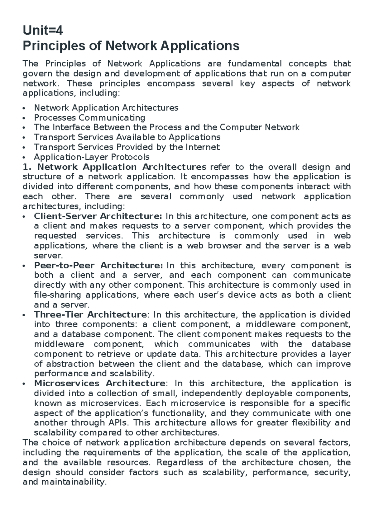 Unit-4 Networking - Unit= Principles of Network Applications The ...