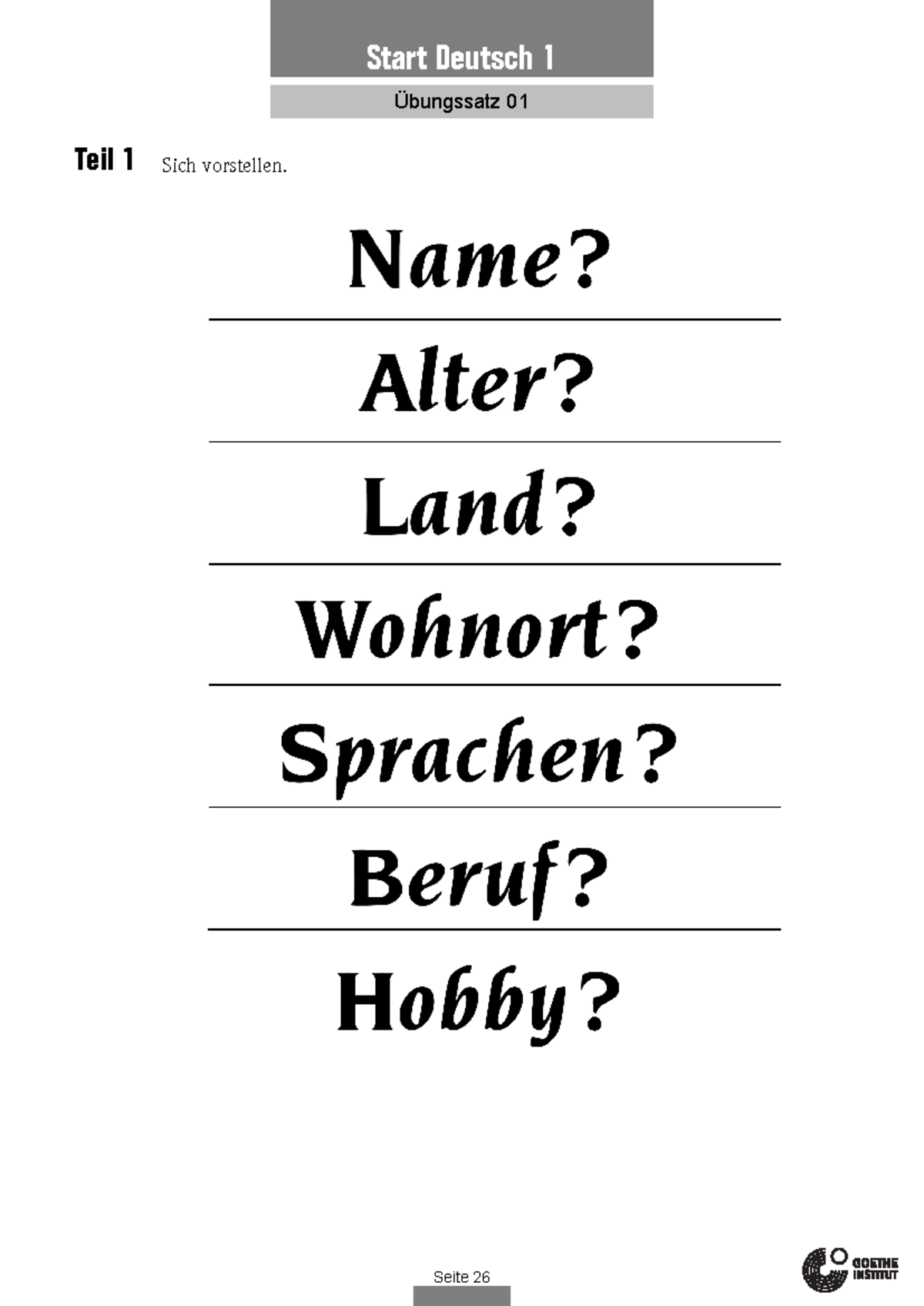 Deutsch Sprechen-A1 - ####### Seite 26 Start Deutsch 1 Übungssatz 01 ...