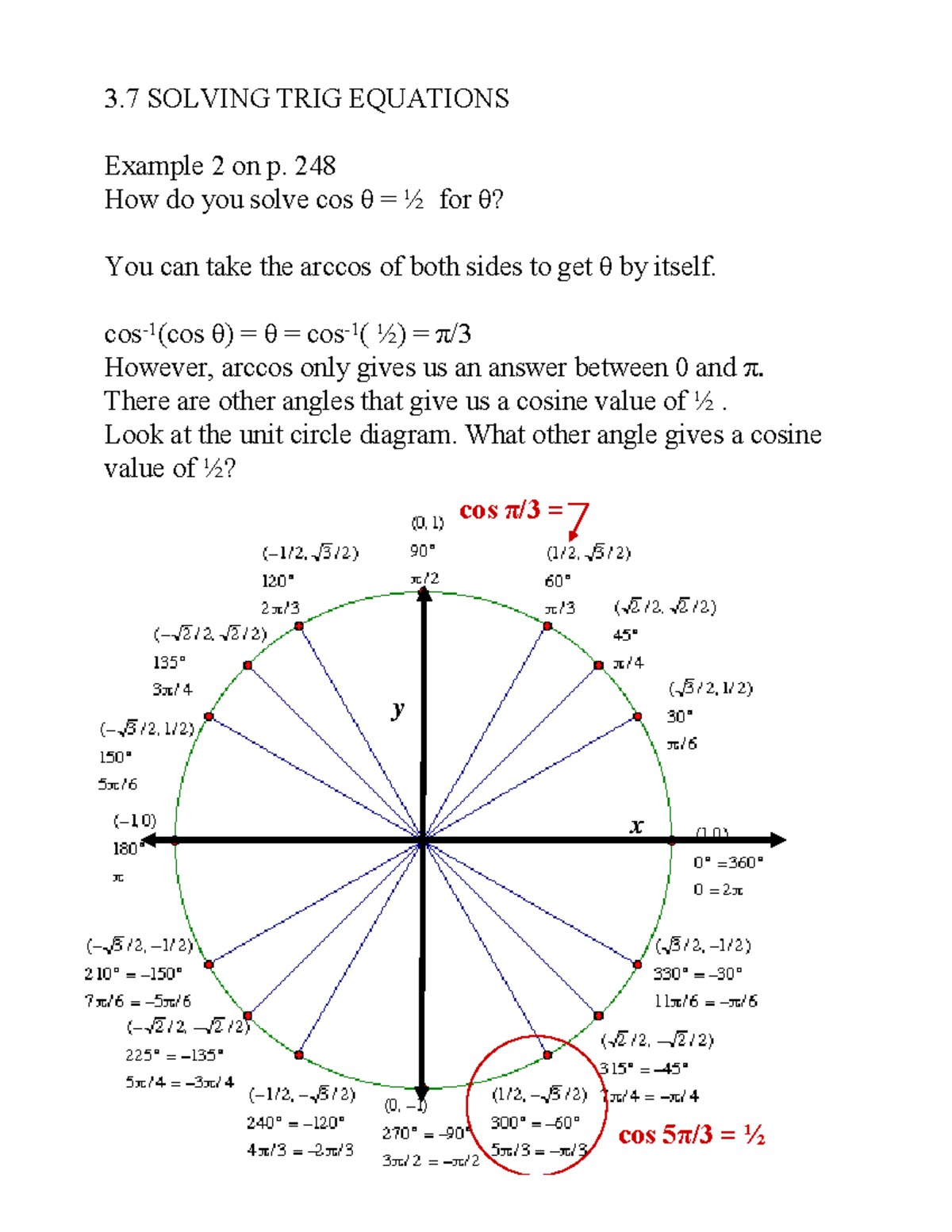 Math140Lecture 15 - 3 SOLVING TRIG EQUATIONS Example 2 on p. 248 How do ...