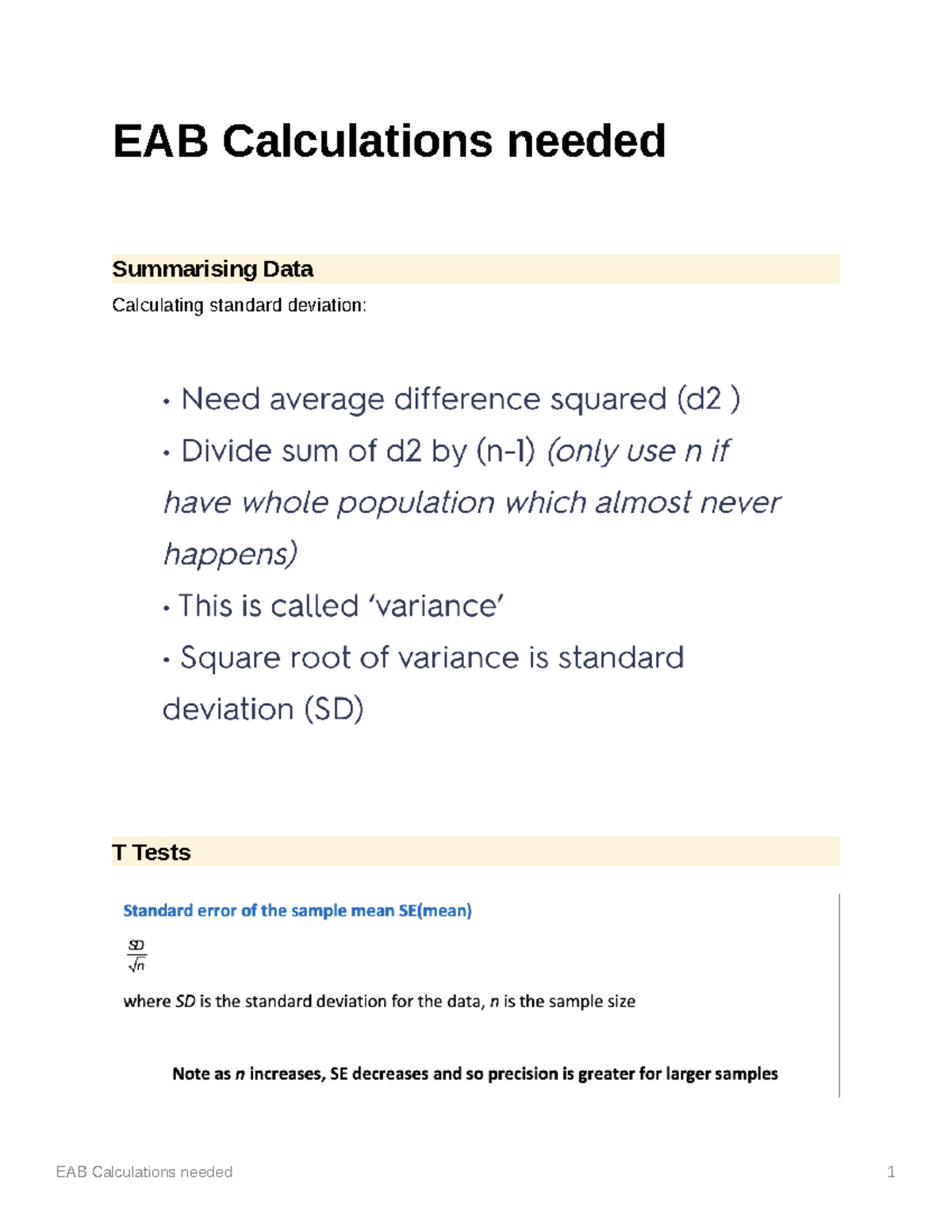 Eabcalcs - EAB Calculations needed 1 EAB Calculations needed ...