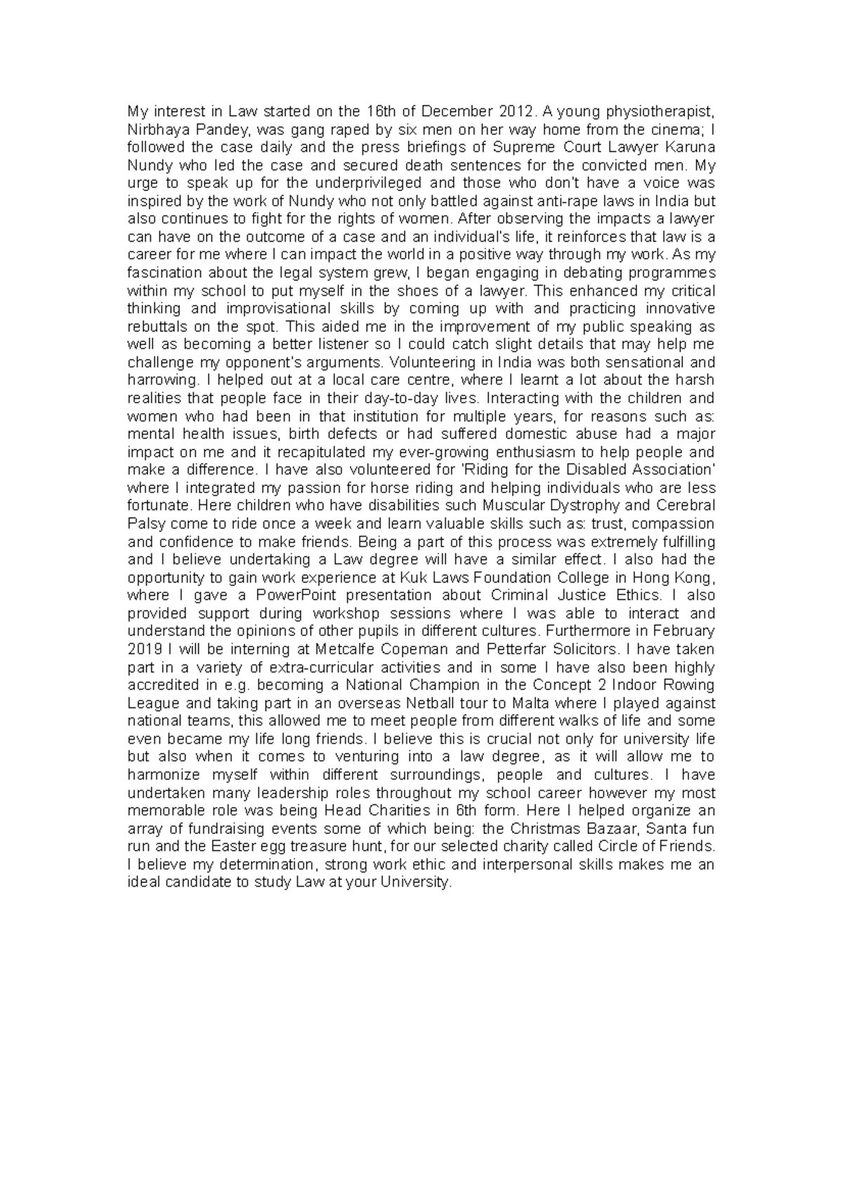 LAW PS - Law Personal Statement for University of Essex - My interest ...