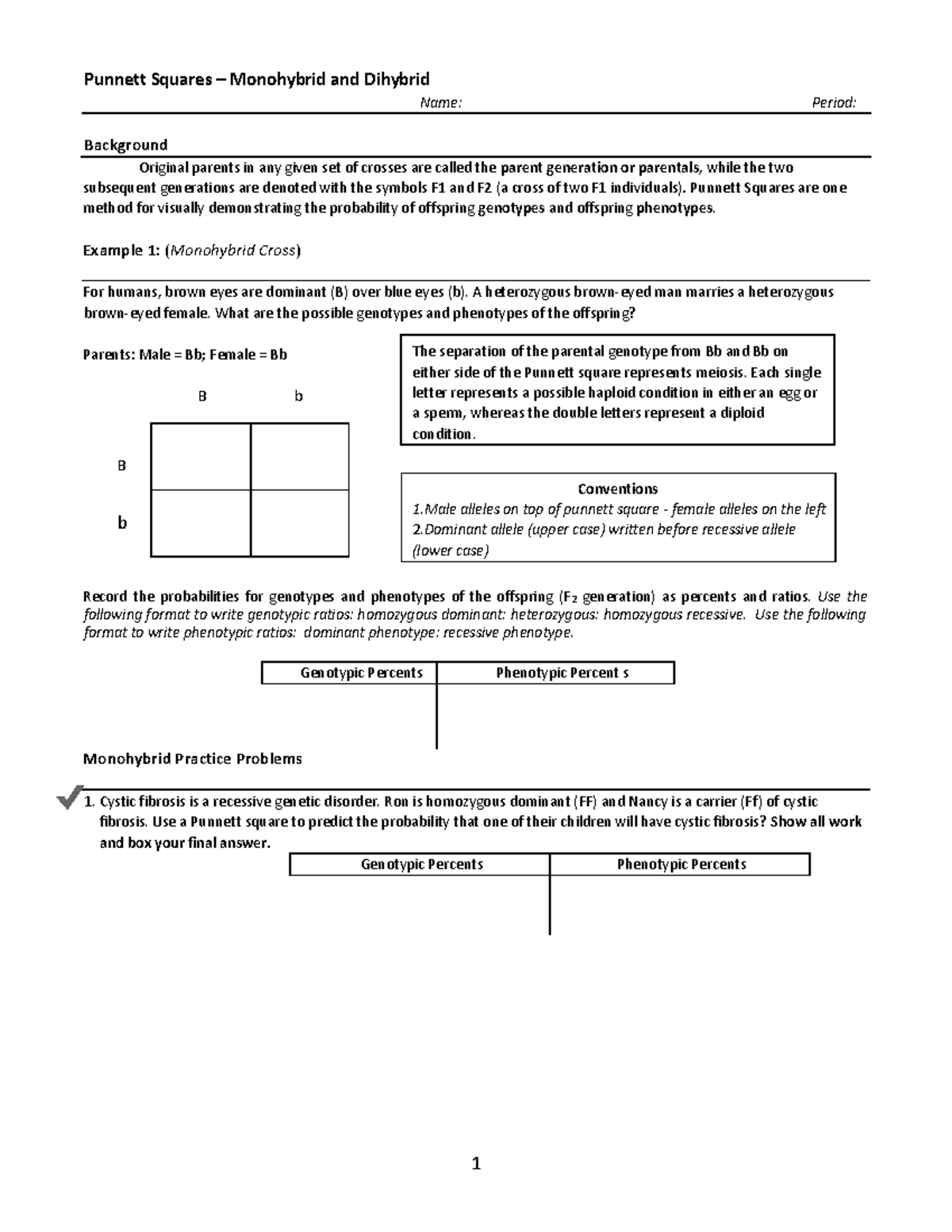Mono Dihybrid-Practice - Punnett Squares – Monohybrid and Dihybrid Name ...