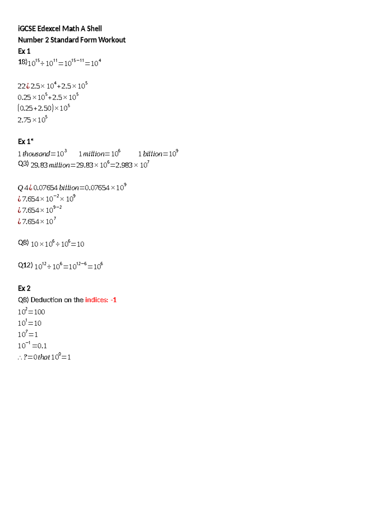 Number 2 Ex 1 1* 2 2* Standard Form - iGCSE Edexcel Math A Shell Ex ...