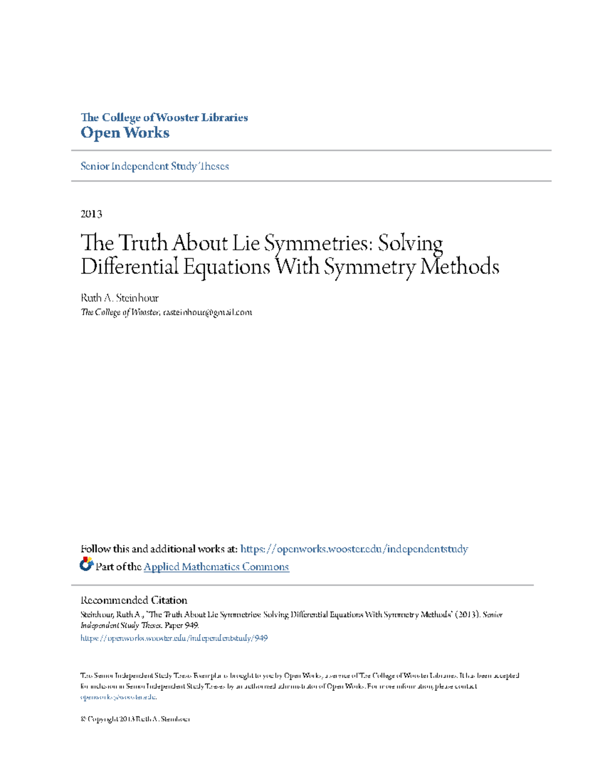 The Truth About Lie Symmetries- Solving Differential Equations Wi - The ...