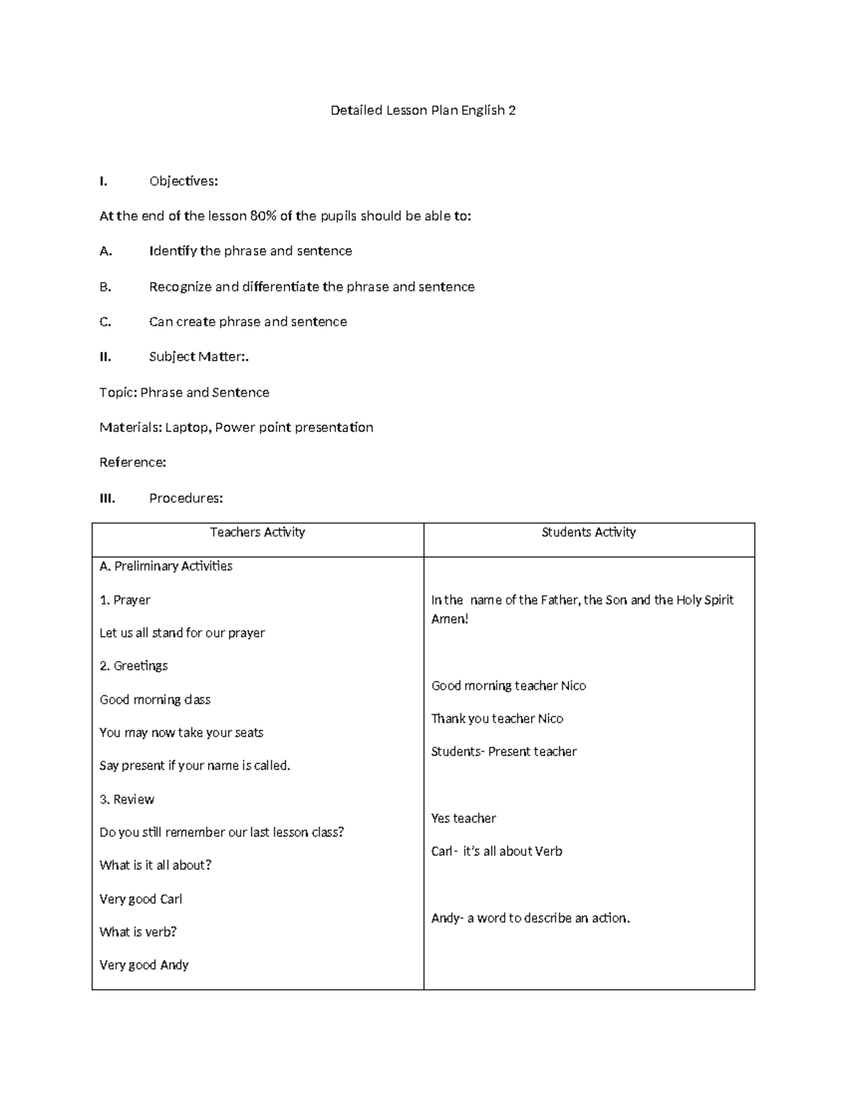 Mingkay DLP - Detailed Lesson Plan - Detailed Lesson Plan English 2 I ...