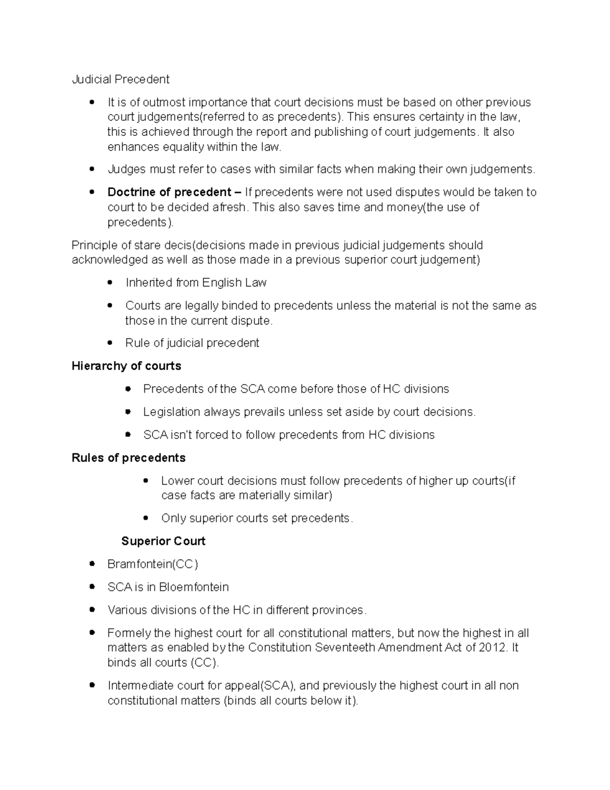 Introduction to law (LAWS1011A) Judicial Precedent notes - Judicial ...