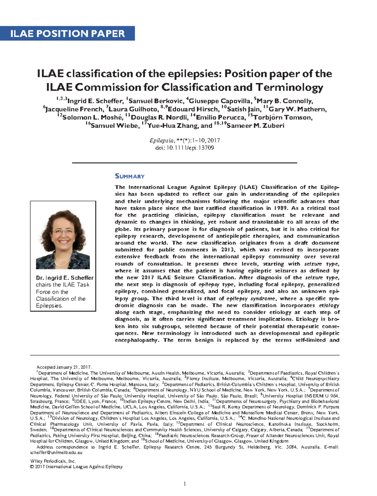 ILAE classification of the epilepsies-2017-Epilepsia - ILAE ...