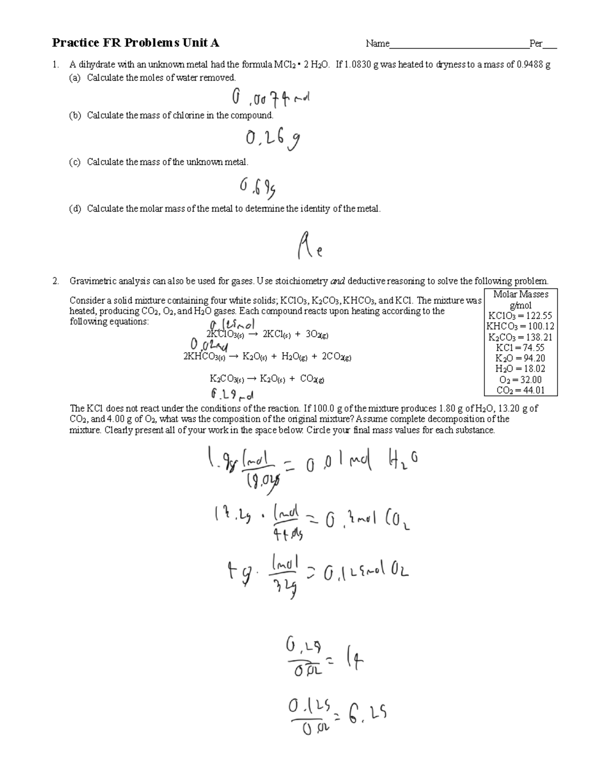 Fr A - Ap Chem test prep. - Practice FR Problems Unit A Name ...