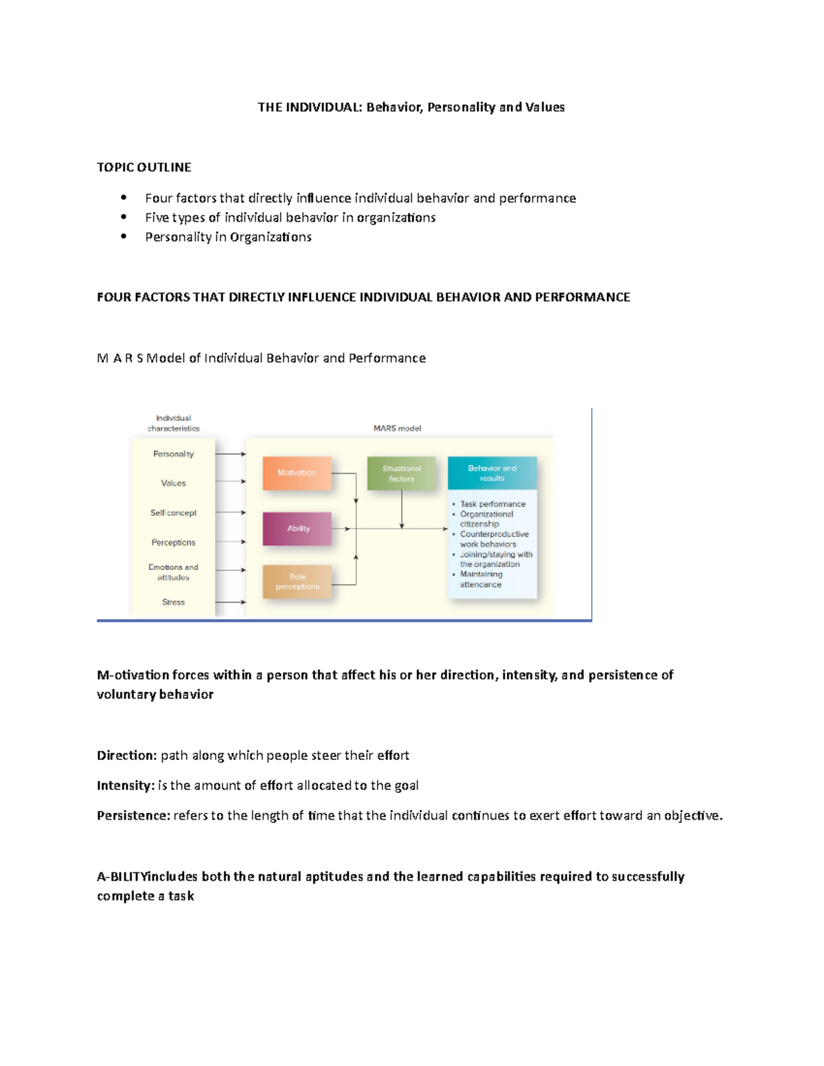 THE Individual - THE INDIVIDUAL: Behavior, Personality and Values TOPIC ...