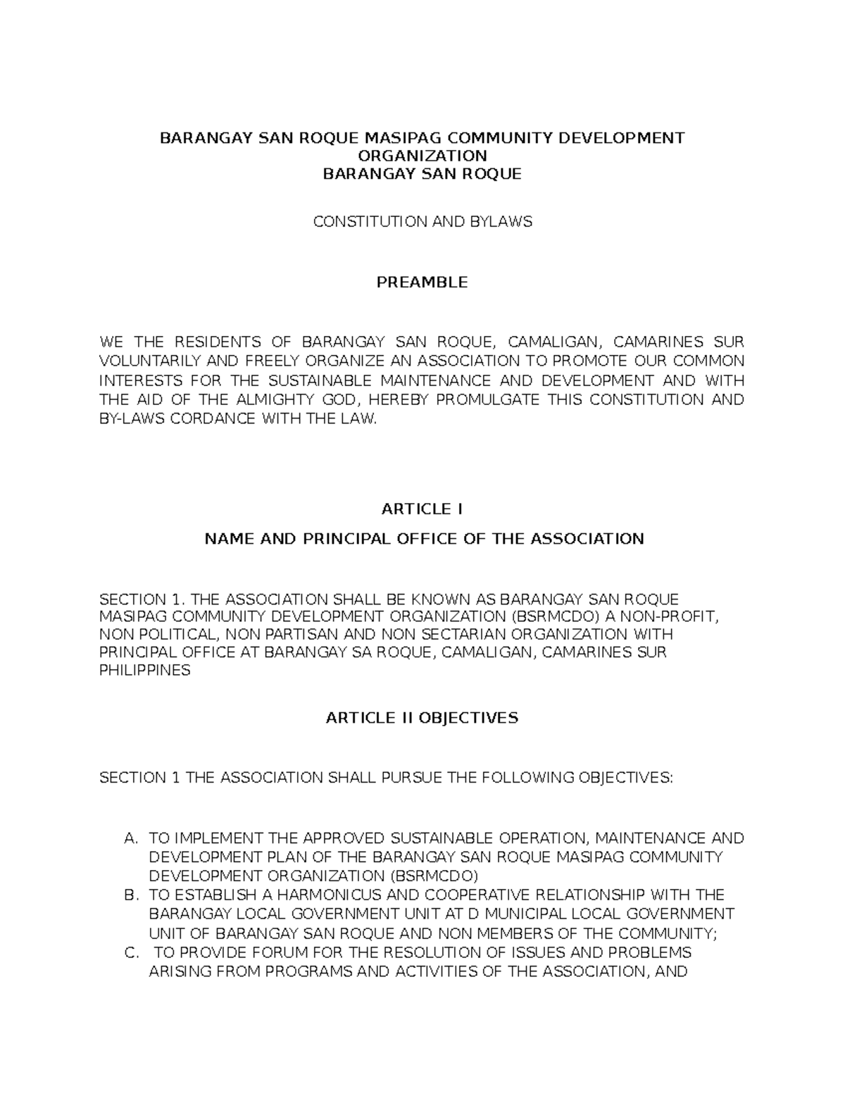 BY-LAWS - argh ra - BARANGAY SAN ROQUE MASIPAG COMMUNITY DEVELOPMENT ...