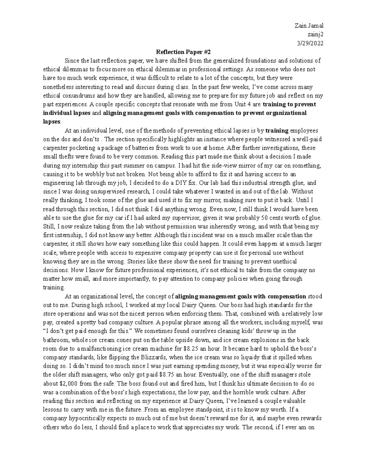 Reflection Paper #2 - Zain Jamal zainj 3/29/ Reflection Paper # Since ...