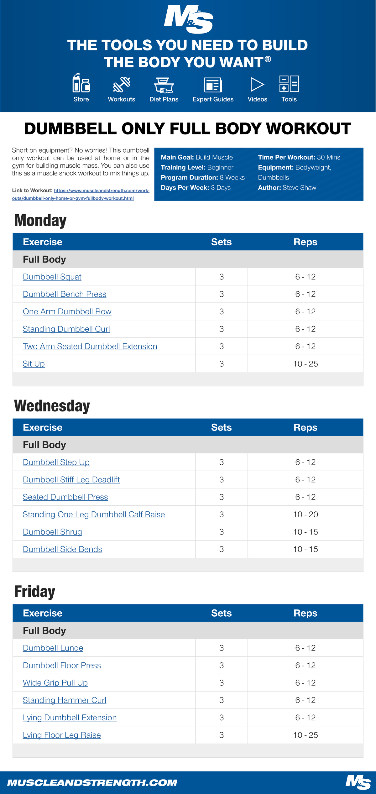 Steve 3d full body - training program - Monday Exercise Sets Reps Full ...