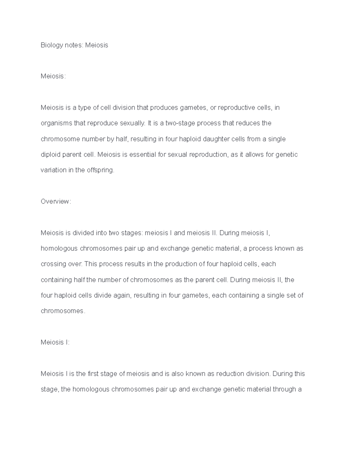 Biology Cell Parts - Biology notes: Meiosis Meiosis: Meiosis is a type ...