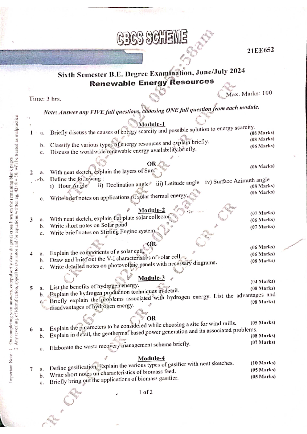 Renewable Energy Resource 21EE642 - CBCS 21EE652 Sixth Semester B ...