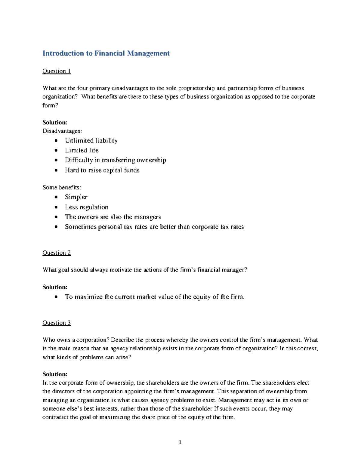 FINA2010 Exercises Solutions - Introduction to Financial Management ...