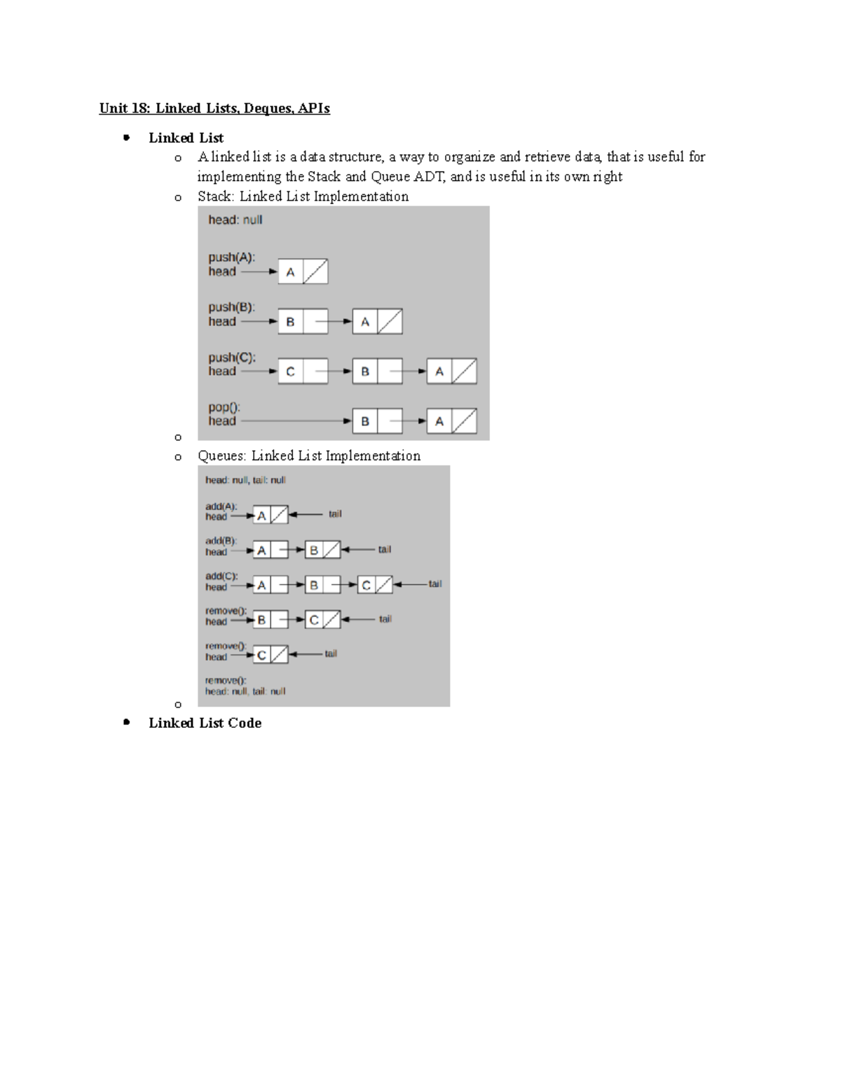 Unit 18 Linked Lists - Lecture notes 18 - Unit 18: Linked Lists, Deques ...