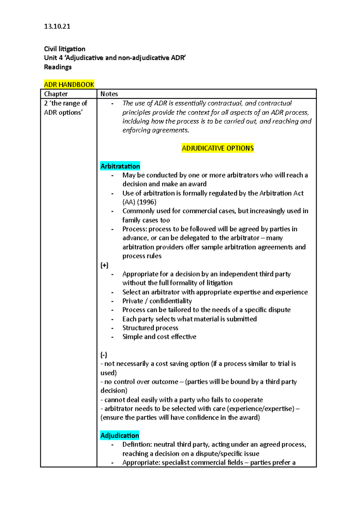 Readings - Civil litigation Unit 4 ‘Adjudicative and non-adjudicative ...