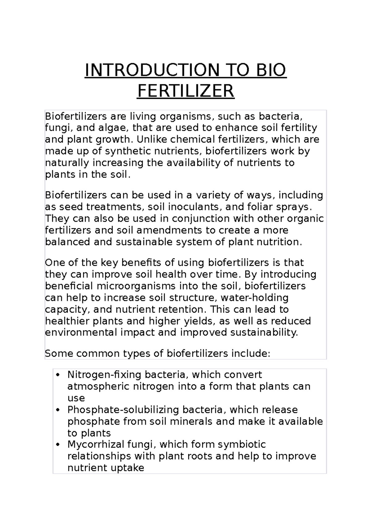 Introduction TO BIO Fertilizer - INTRODUCTION TO BIO FERTILIZER ...