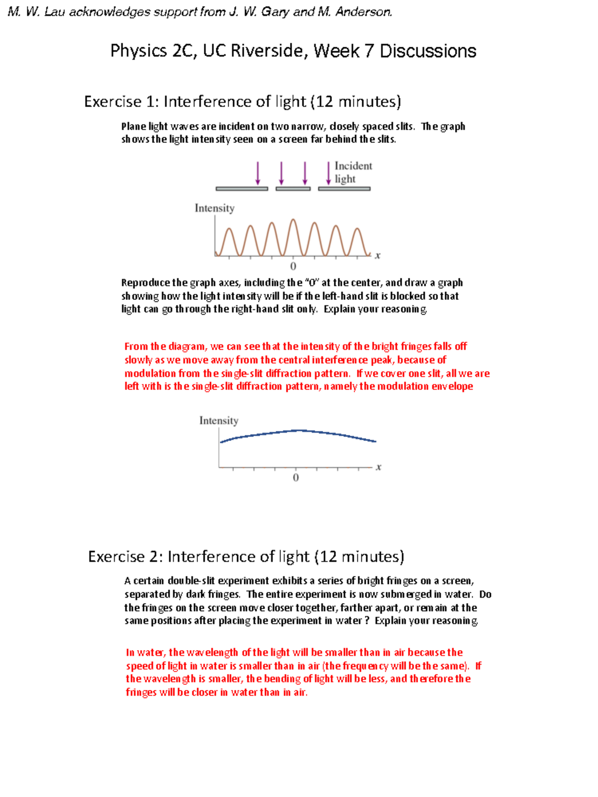 Week7 worksheet solutions - Physics 2C, UC Riverside, Workshop 6 ...