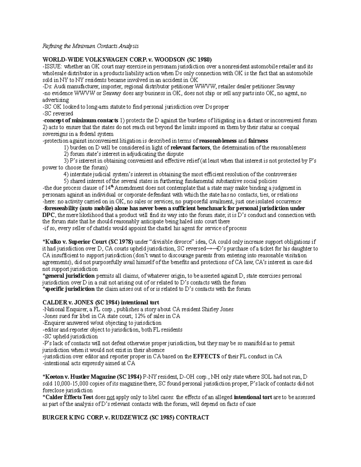 Civil Procedure - Prof Butler 2 - Refining the Minimum Contacts ...