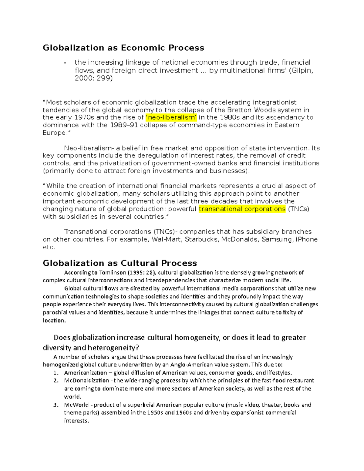 The 3 processes of globalization - Globalization as Economic Process ...
