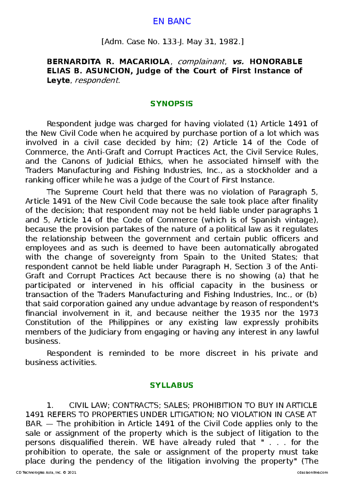 2. Macariola v - case - EN BANC [Adm. Case No. 133-J. May 31, 1982 ...