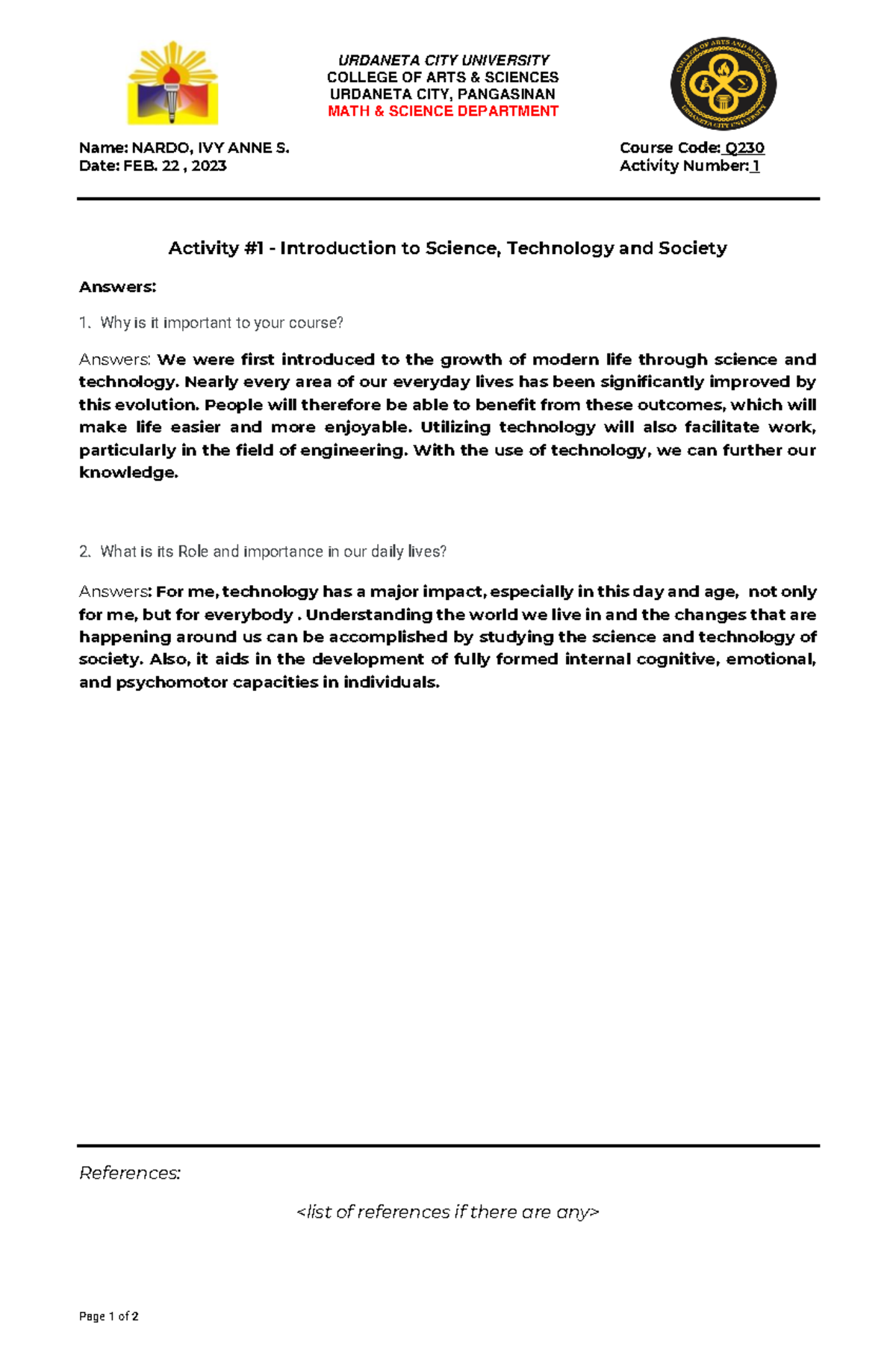 Q230 Activity 1 Nardo, IVY ANNE S - URDANETA CITY UNIVERSITY COLLEGE OF ...