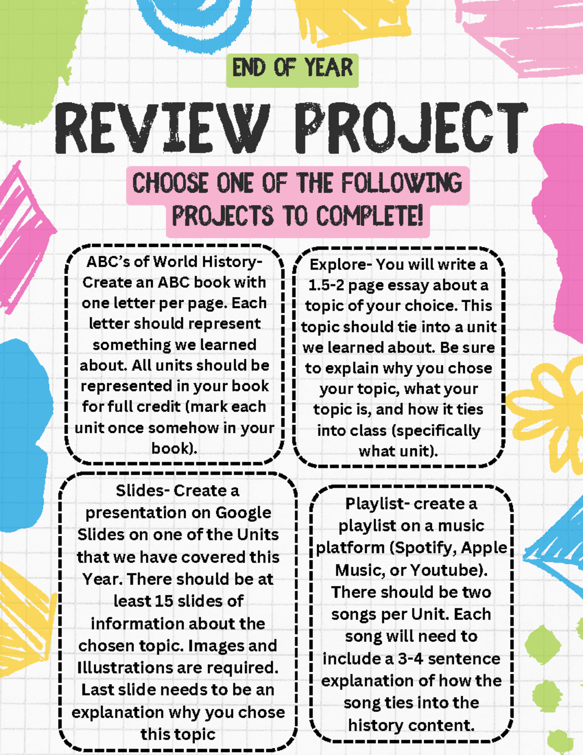Colorful Organic Project Proposal - ABC’s of World History- Create an ...