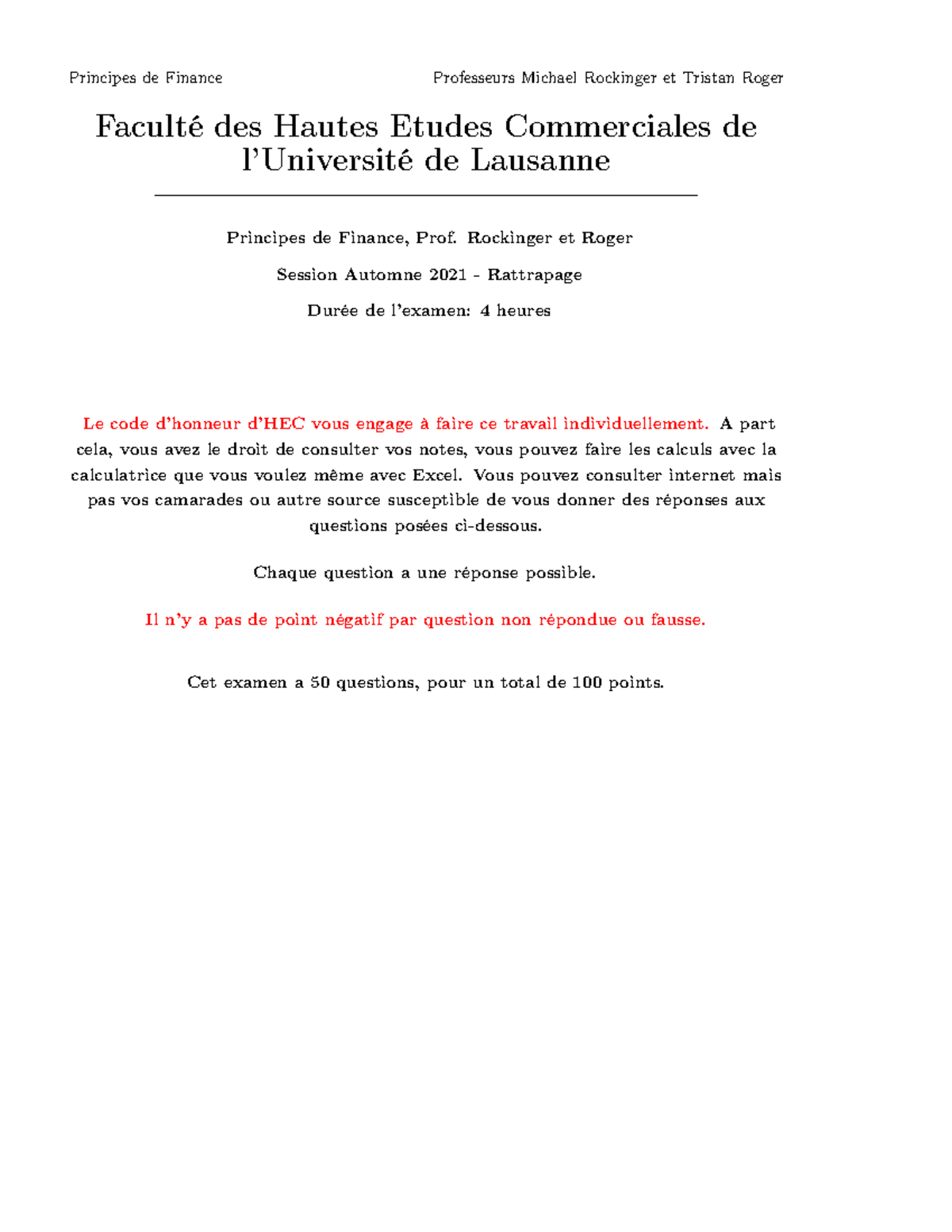 Pri Fin 2021 Retake - Principes de Finance Professeurs Michael ...